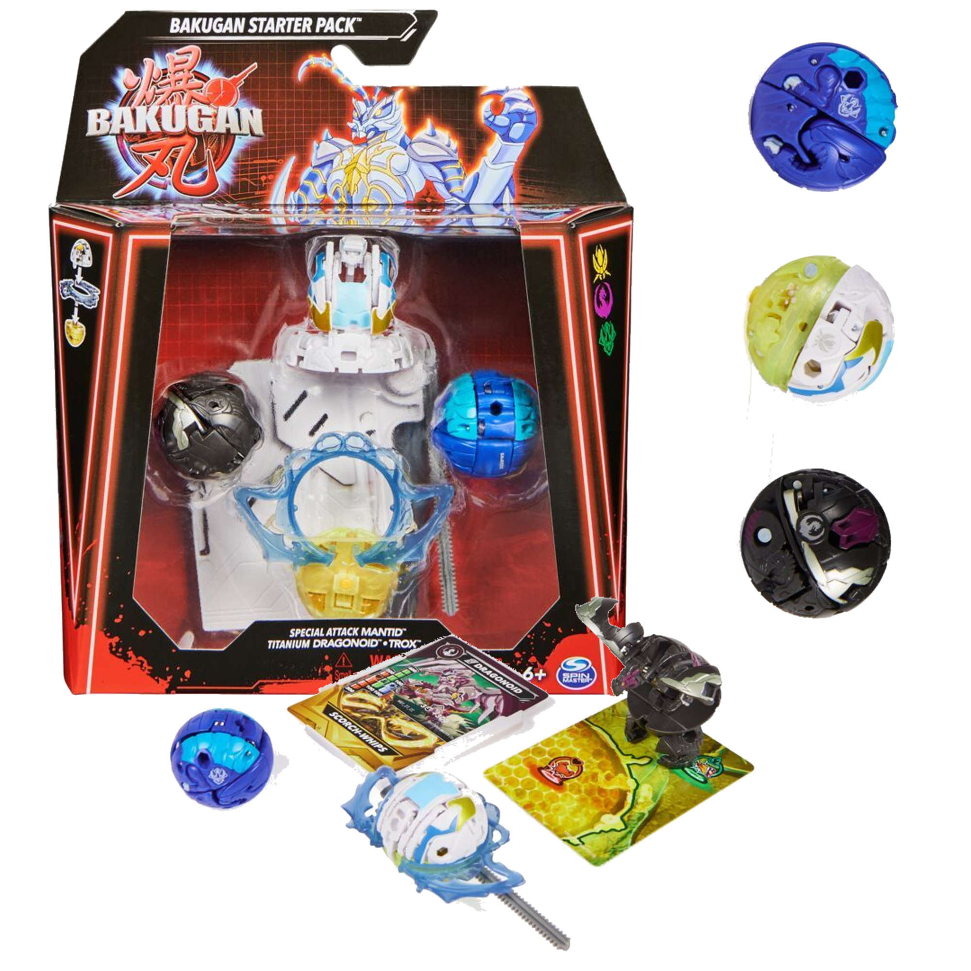 Bakugan Starter-Set mit 3 Sammelfiguren Special Attack Mantid Titanium Dragonoid Trox Spin ...