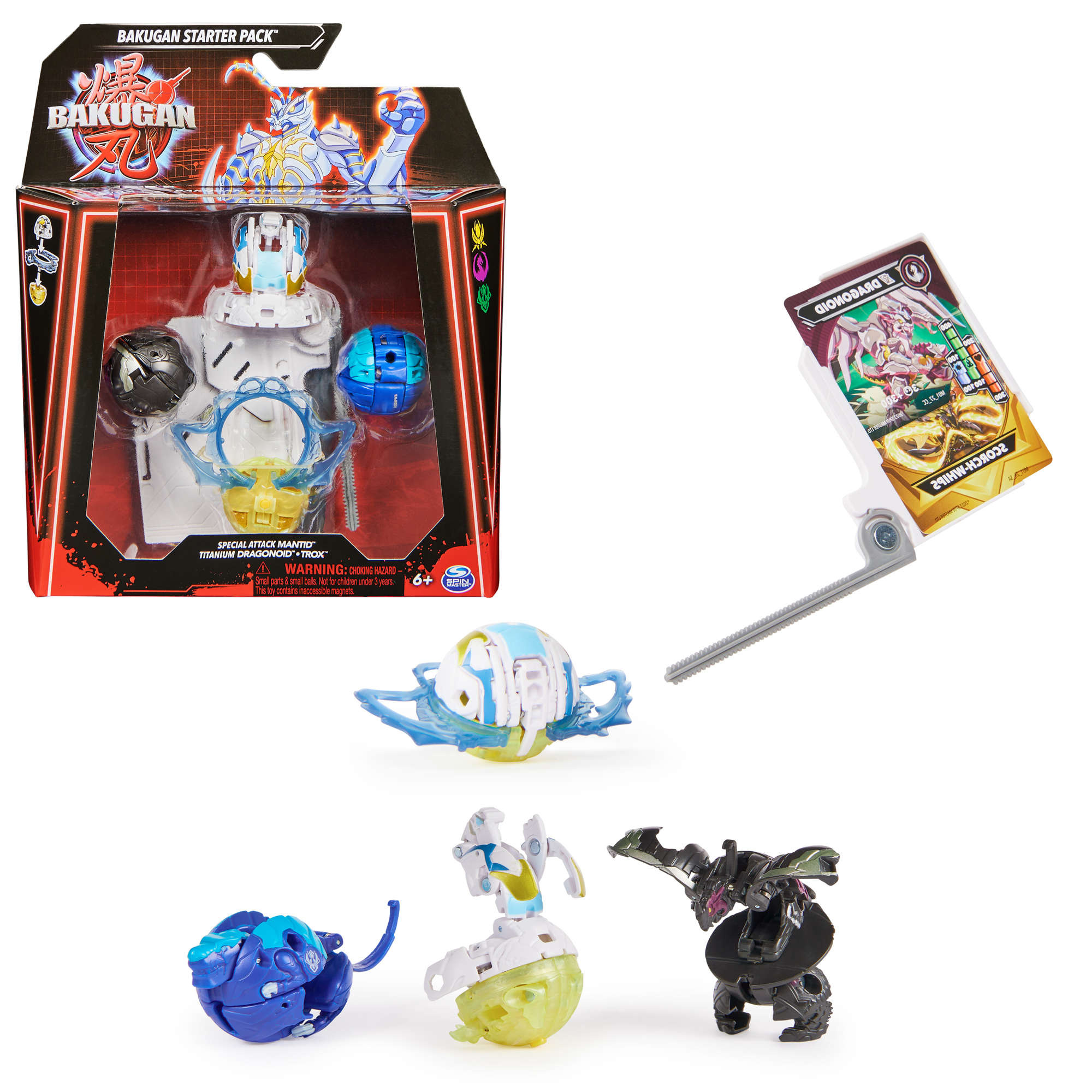 Bakugan Starter-Set mit 3 Sammelfiguren Special Attack Mantid Titanium Dragonoid Trox Spin ...